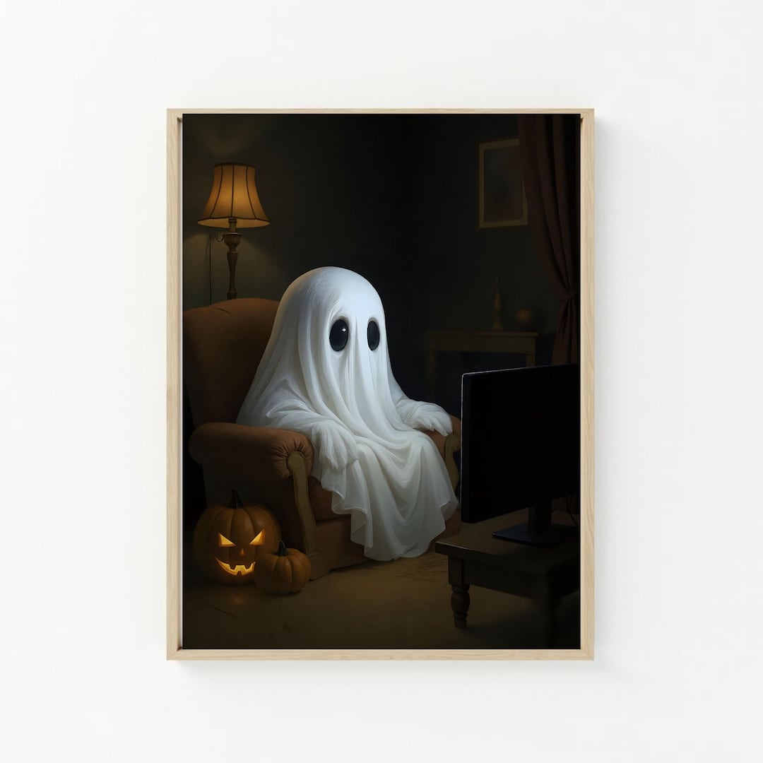 Cozy Ghost Watching TV Art Print – Halloween Home Decor (digital ...