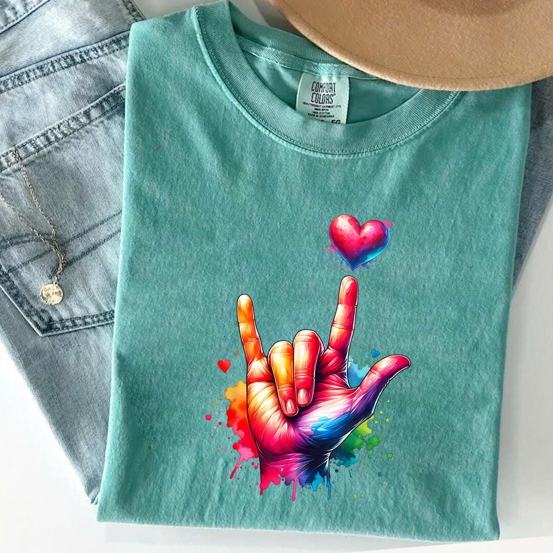 ASL I Love You Hand Sign Shirt | Colorful Sign Language T-shirt | Deaf ...