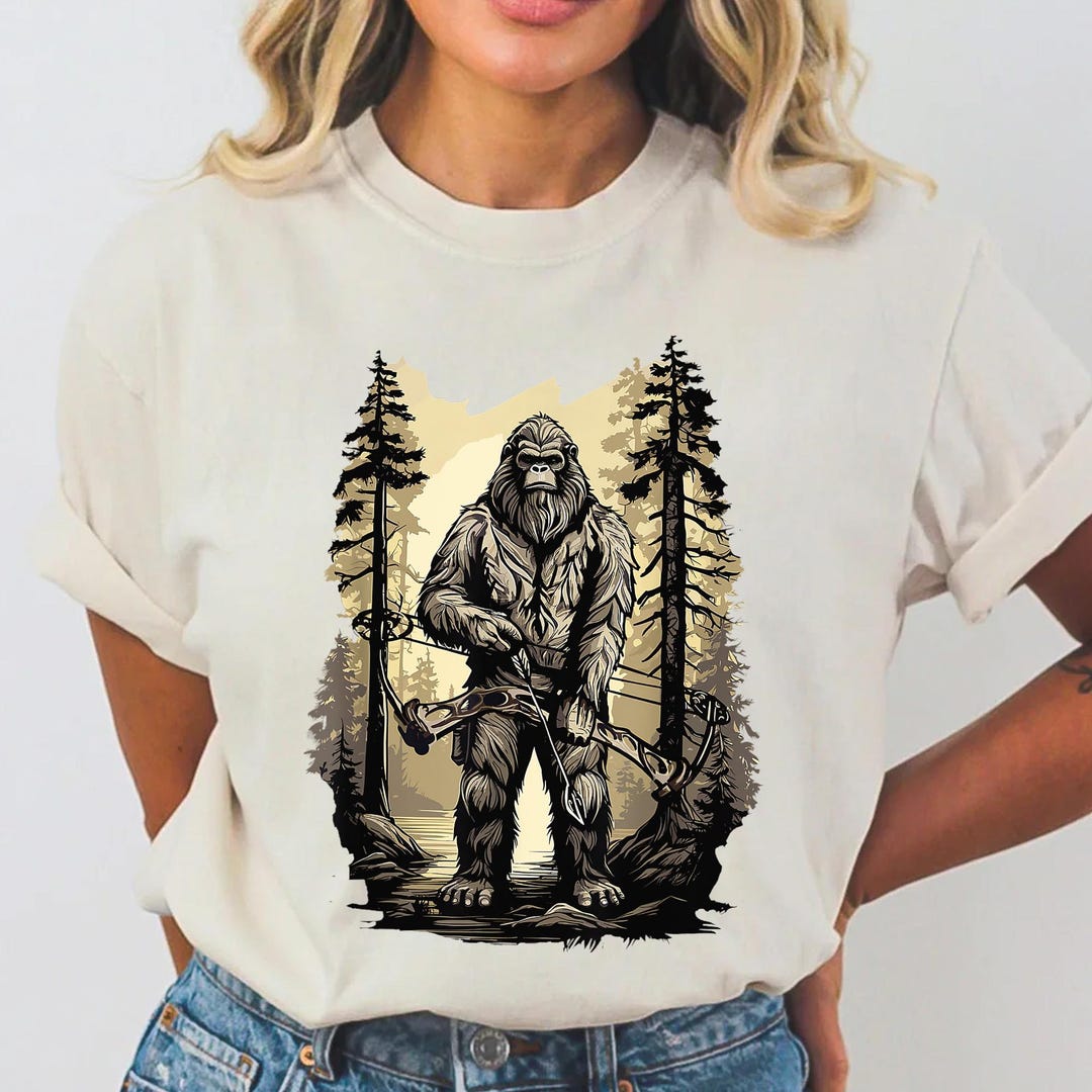 Bigfoot Bowhunter T-shirt - Sasquatch Hunting Graphic Tee - Funny ...