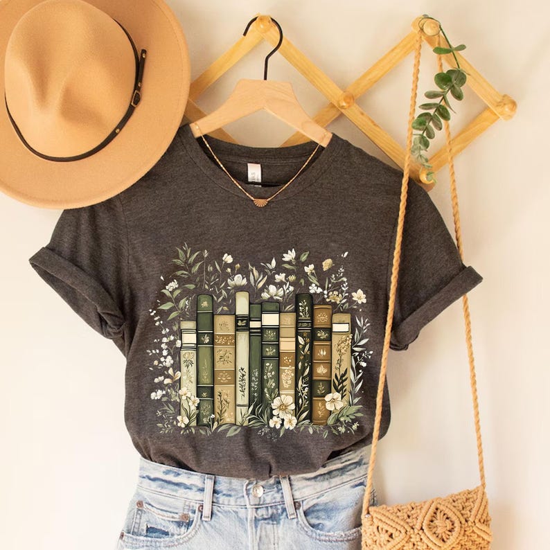 Vintage Books and Floral T-shirt | Aesthetic Book Lover Graphic Tee ...