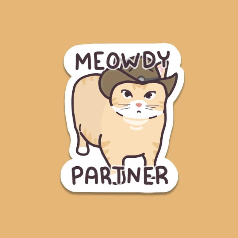 Cute Cowboy Meowdy Partner Fat Cat Sticker ~ Funny Meme Western Cat ...