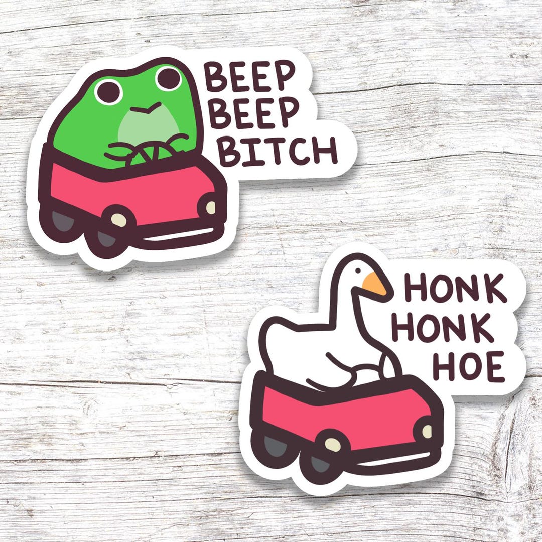 Cute Road Raging Frog and Goose Matching Sticker Set ~ Glossy Vinyl ...
