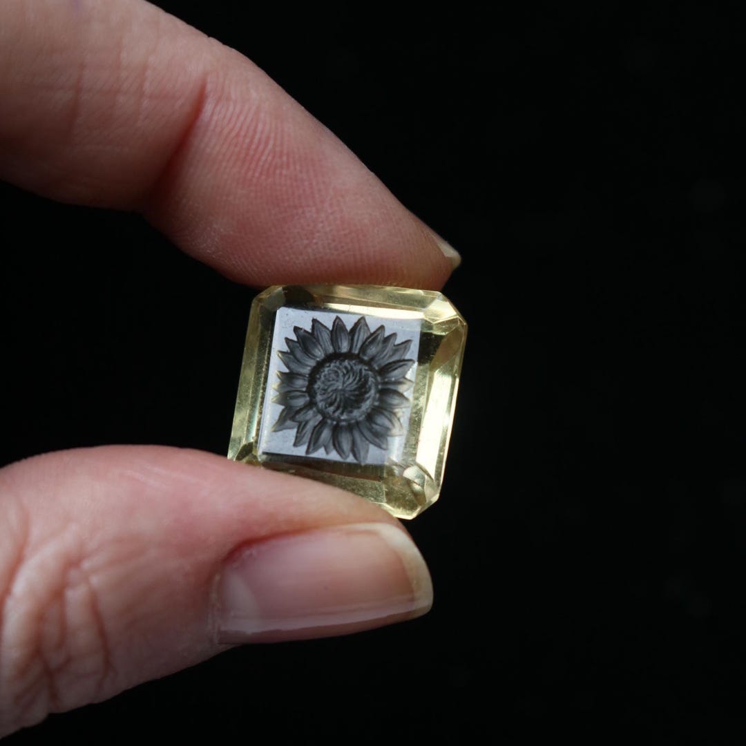 Sunflower Intaglio Yellow Color Citrine Quartz Flower Natural Gem for ...