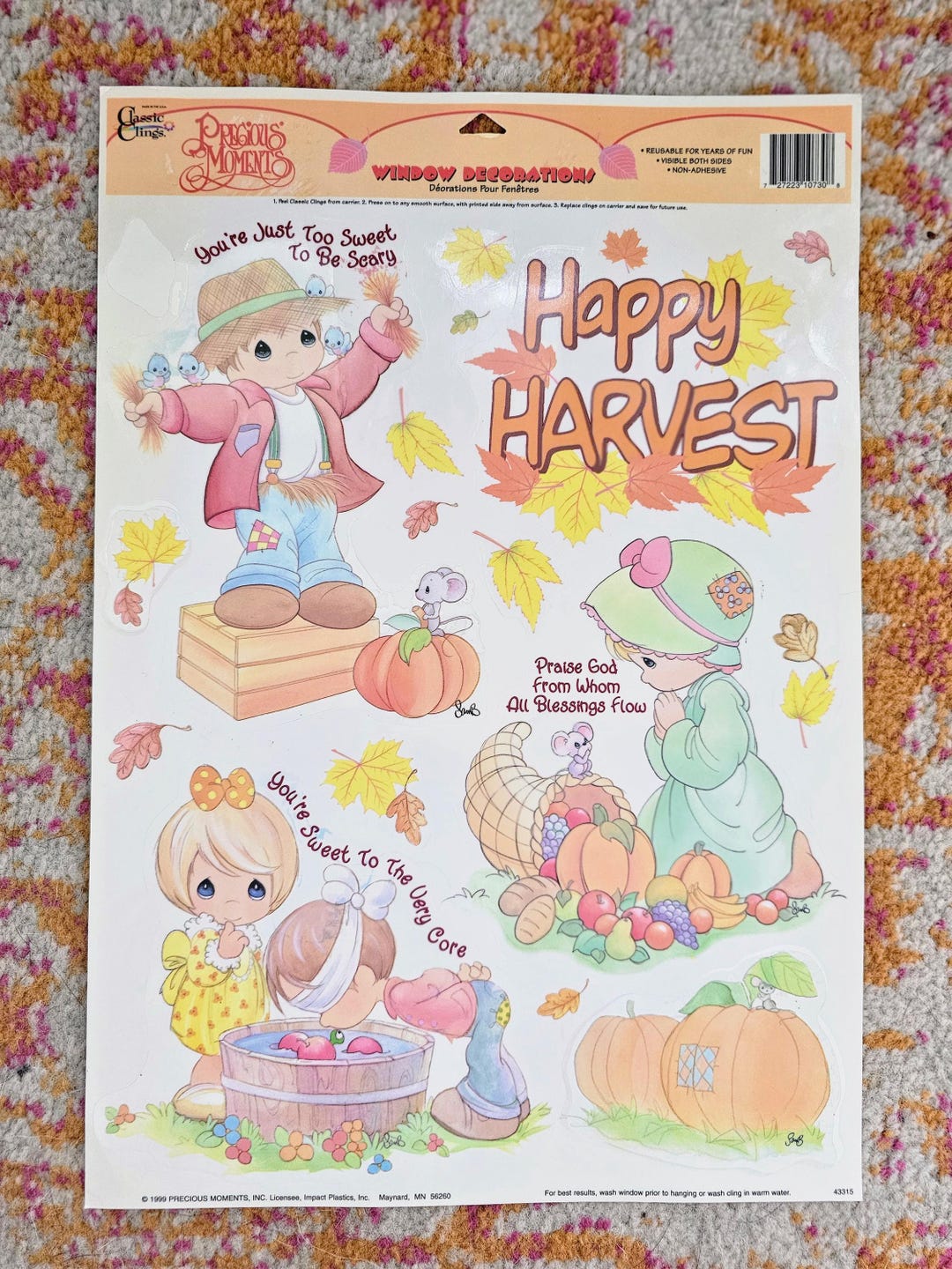 1999 Precious Moments Happy Harvest Window Clings – Fall Thanksgiving ...
