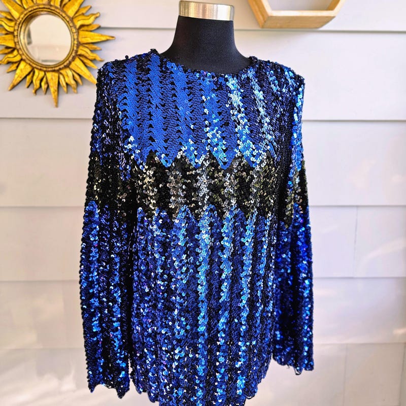 Vintage Blue Sequin Top - Etsy