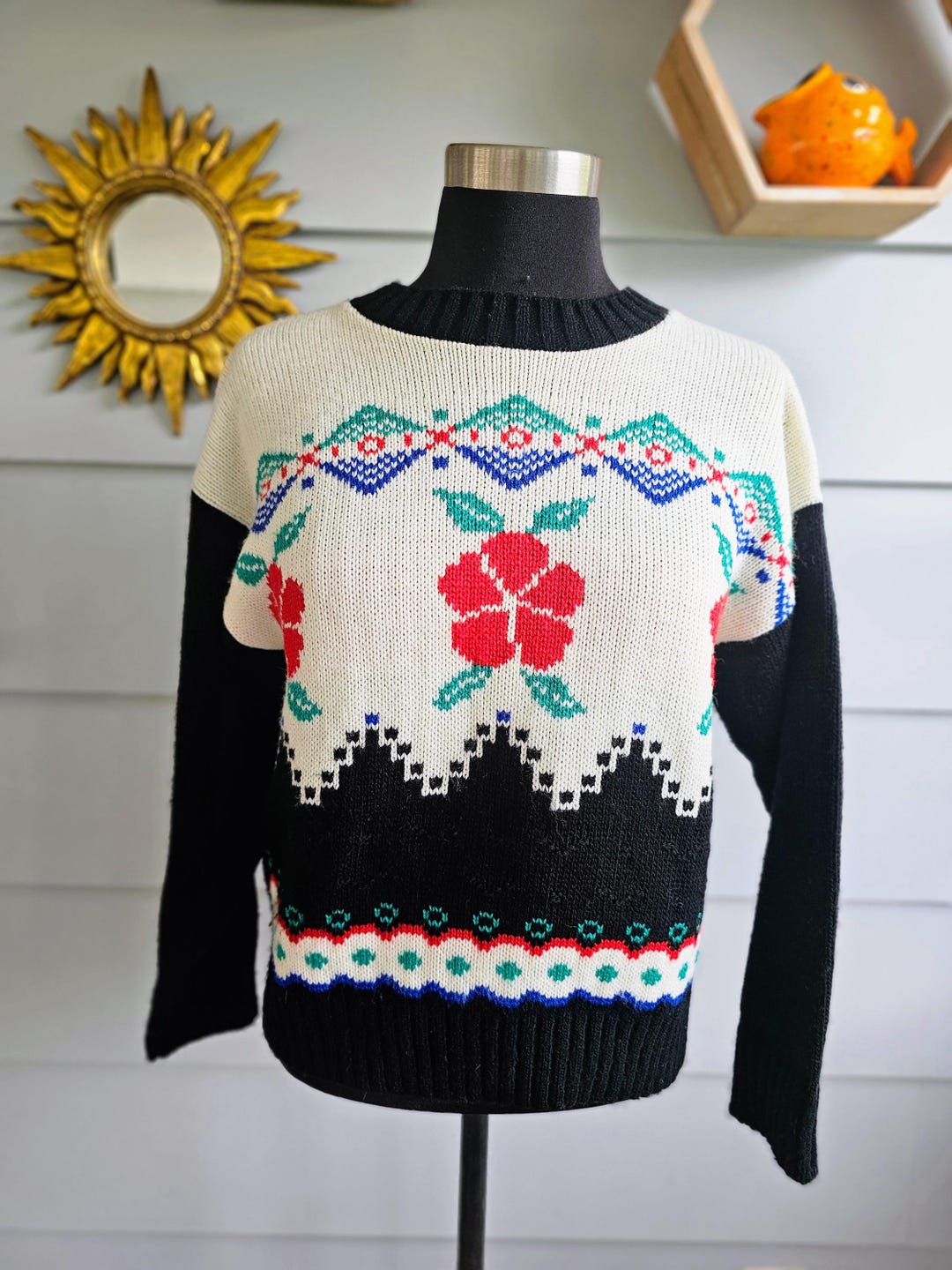 Vintage 80s Christmas Sweater | Floral Holiday Knit | Nordic Retro ...