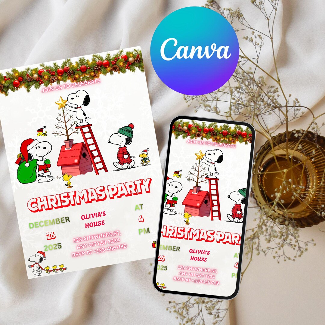 Snoopy Christmas Party Invitation, Festive Holiday Card (digital ...