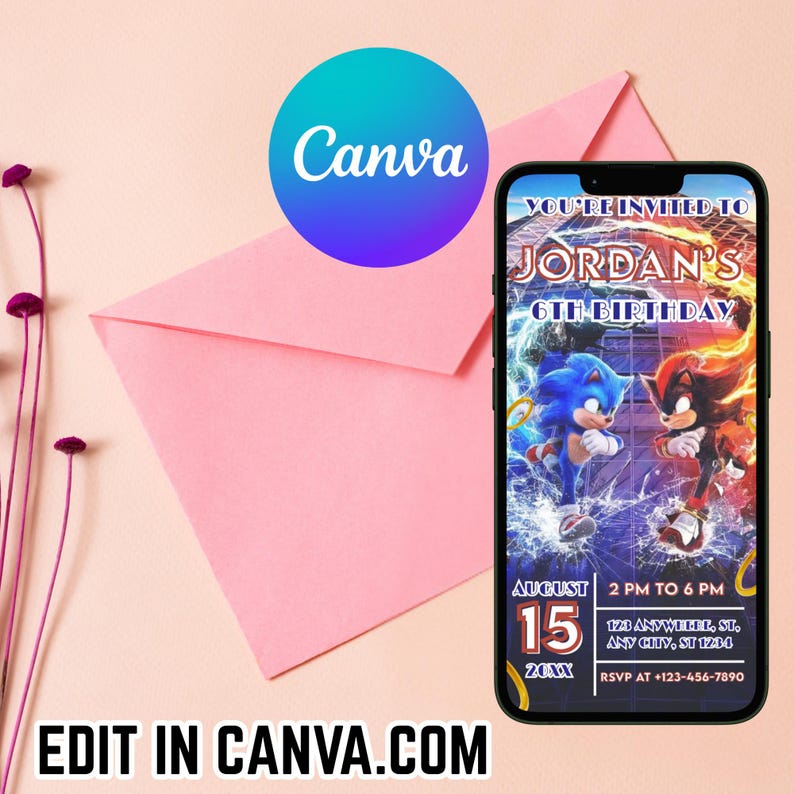 Sonic Birthday Invitation: Super Hedgehog Party, Editable Canva ...