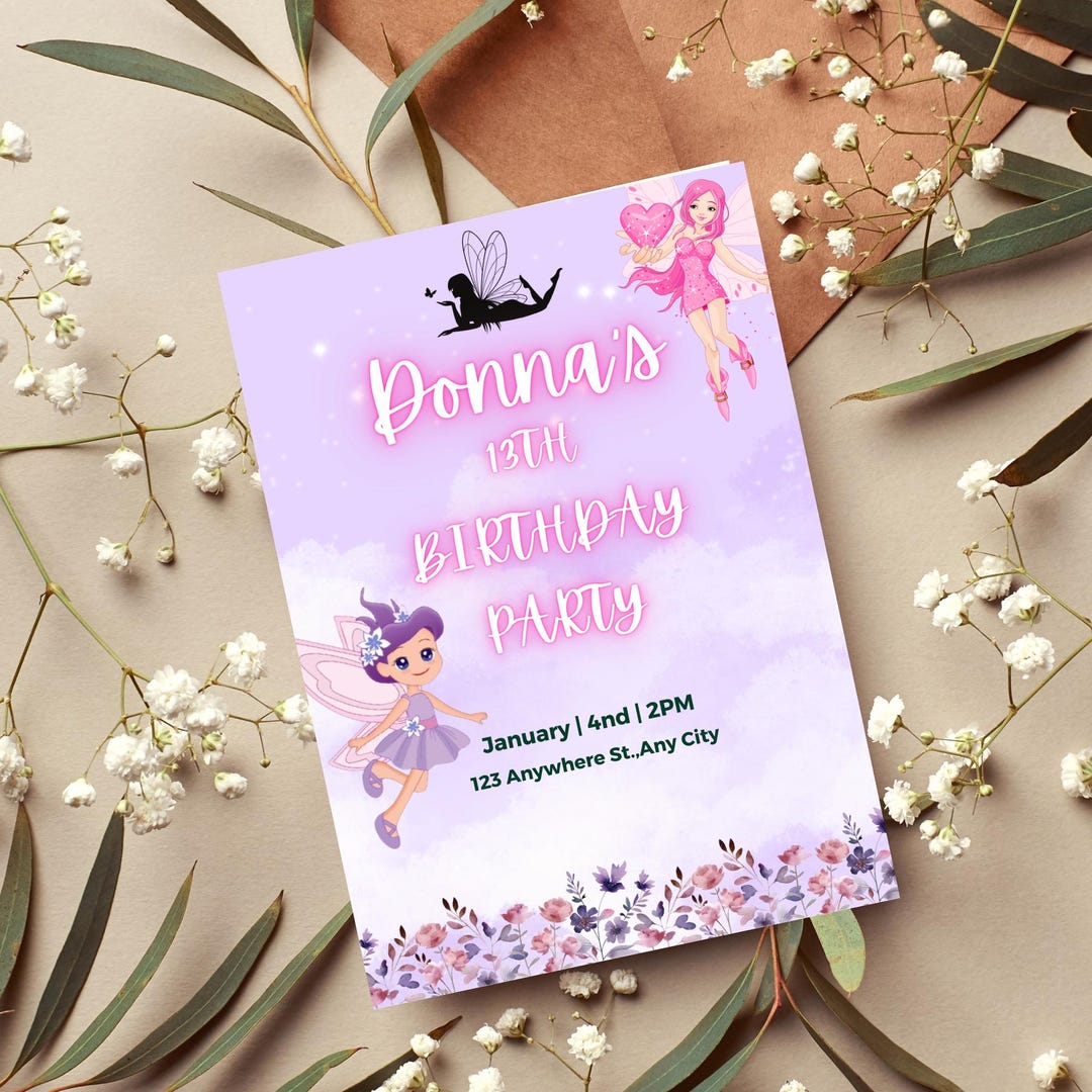 Editable Fairy Birthday Invitation,cute Fairy Birthday Invite,digital Download,fairy Themed ...