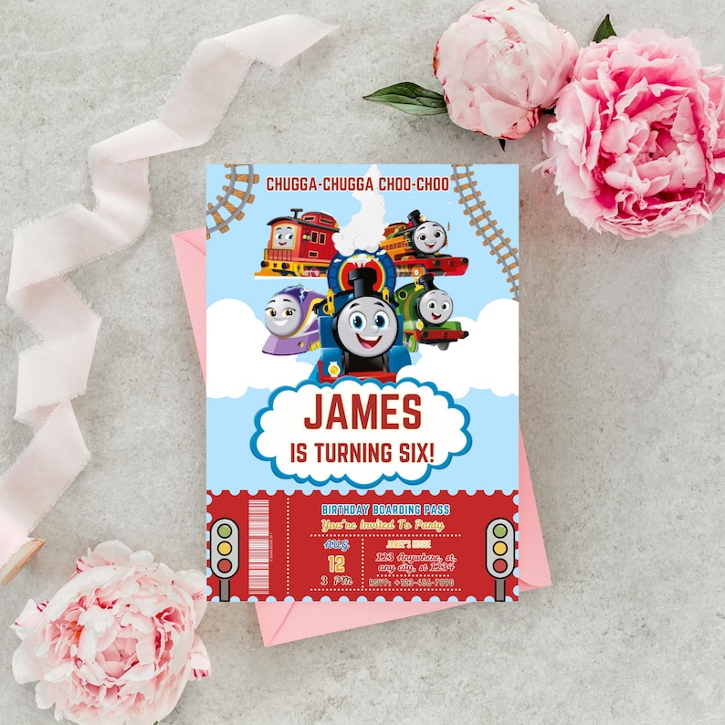 Editable Thomas the Tank Engine Birthday Invitation | Canva Digital ...