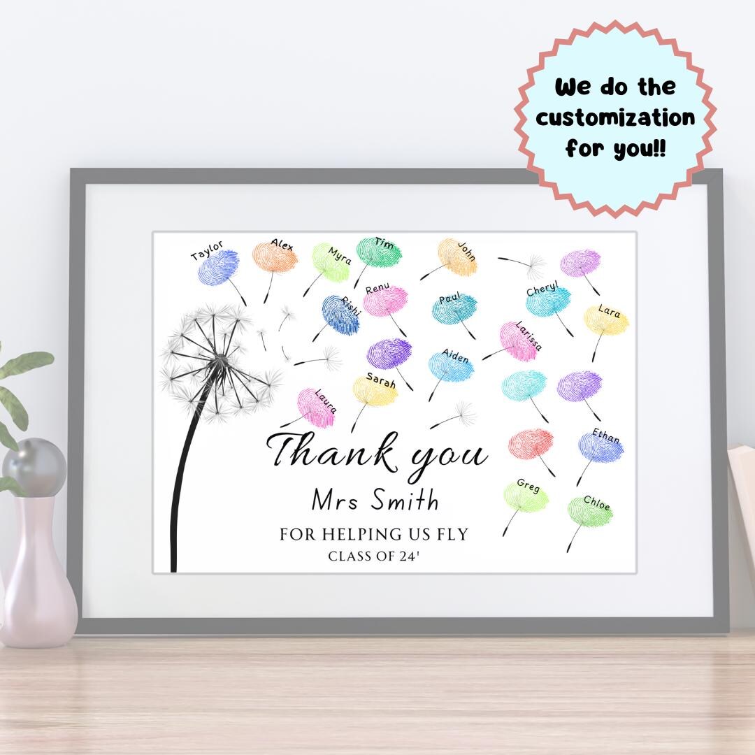Personalized Teacher Appreciation Gift Printable Student Fingerprint ...