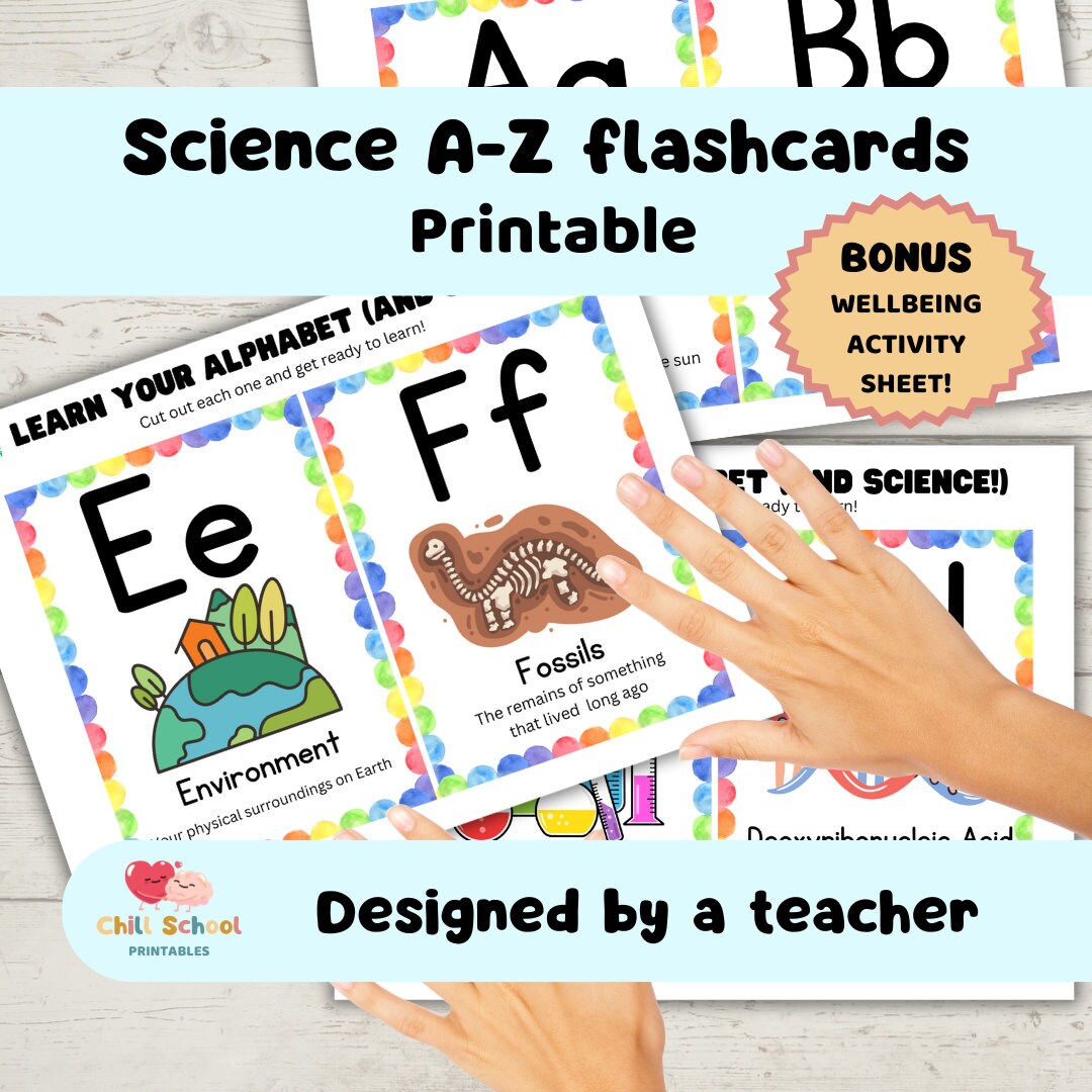 A-Z Flashcards for Kids Alphabet Flashcards Science Printable Preschool ...
