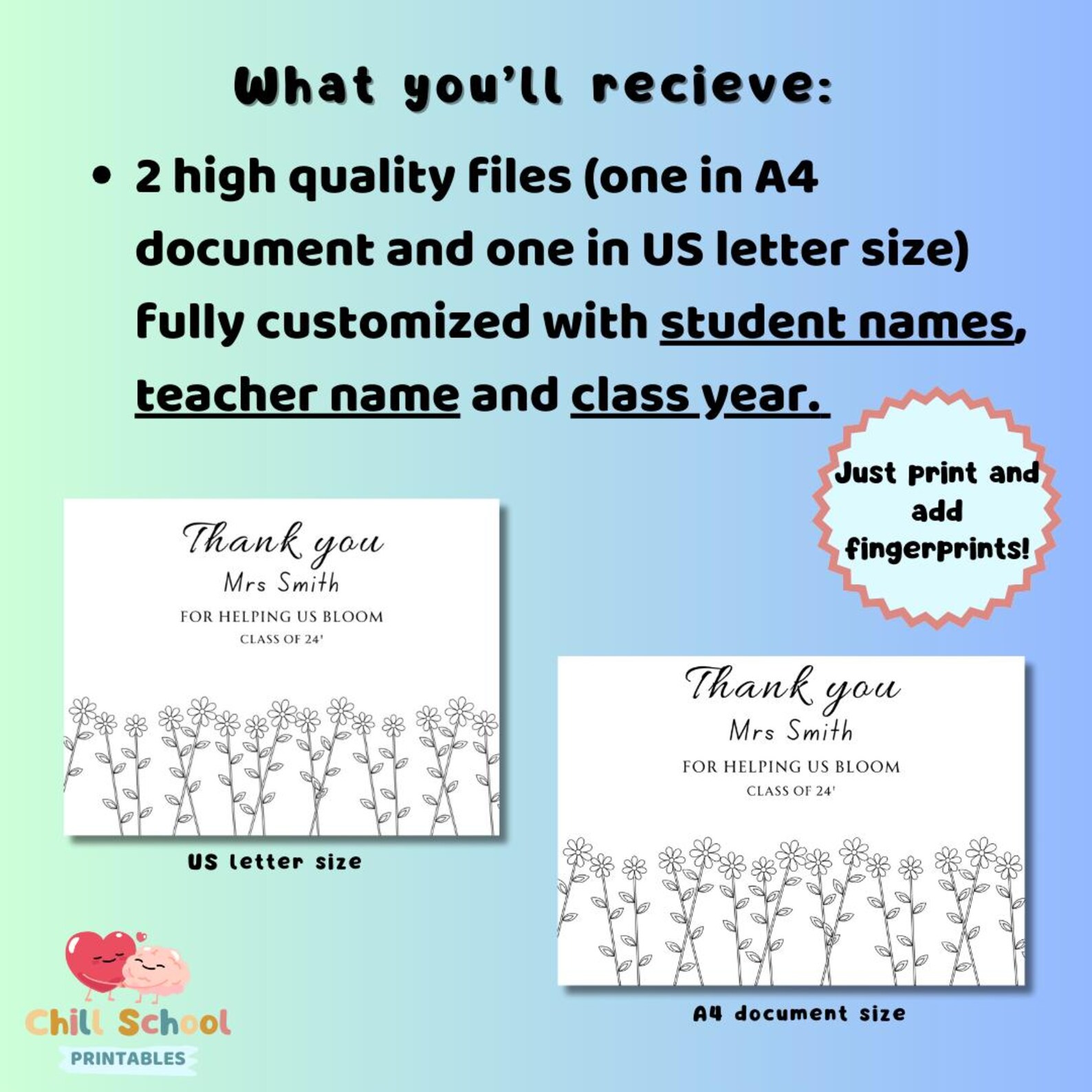 End of School Year Personalized Teacher Appreciation Gift Handprint Art ...