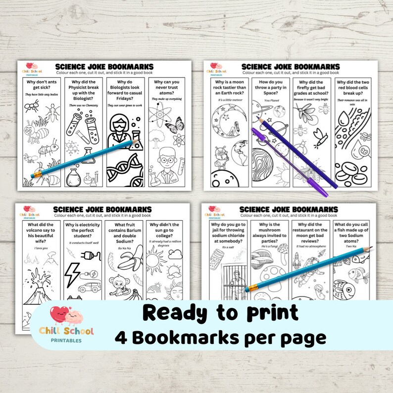 Printable Bookmarks Funny Science Coloring Activity for Kids Chemistry ...