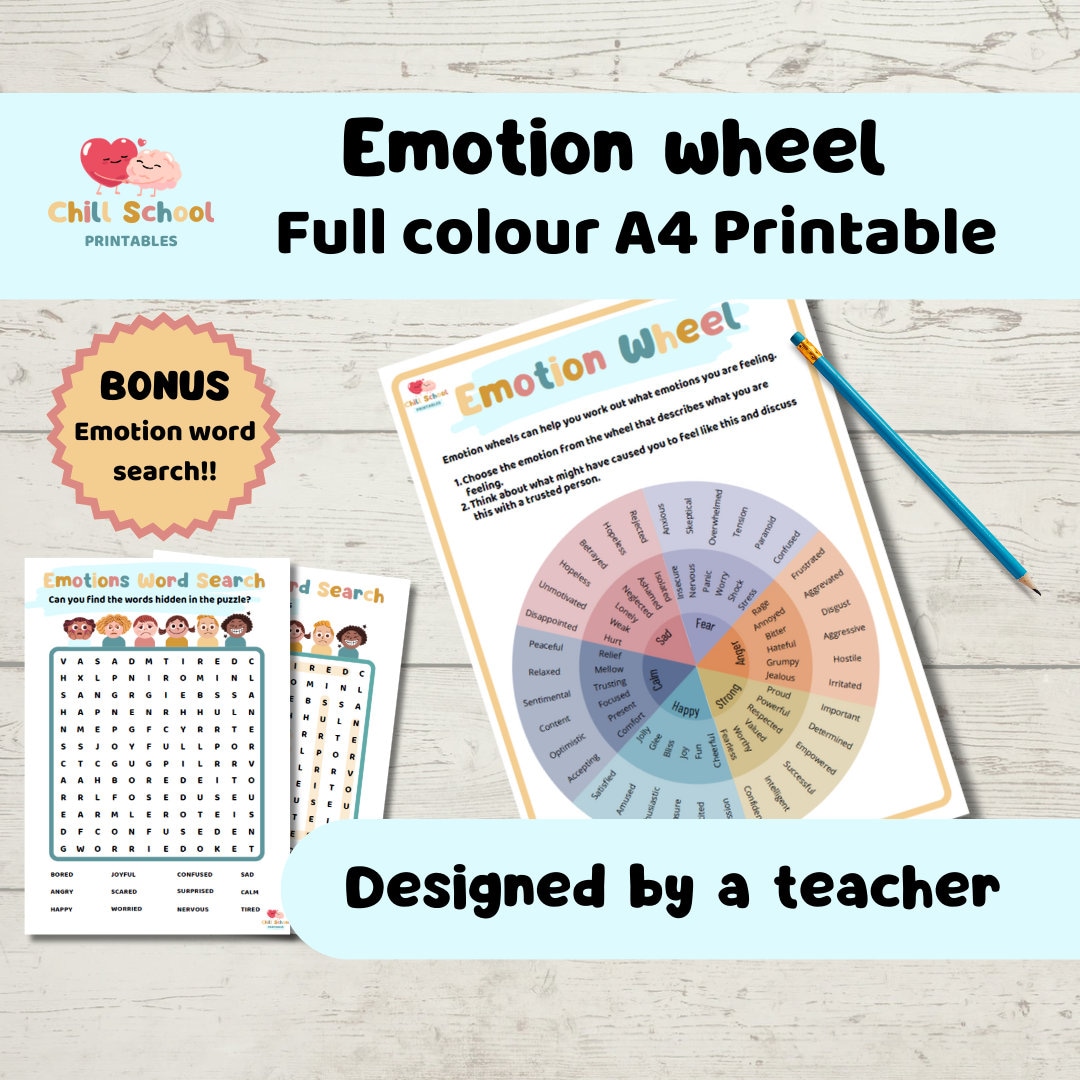 Emotion Wheel Printable for Adults and Kids Feelings Wheel for Emotion ...