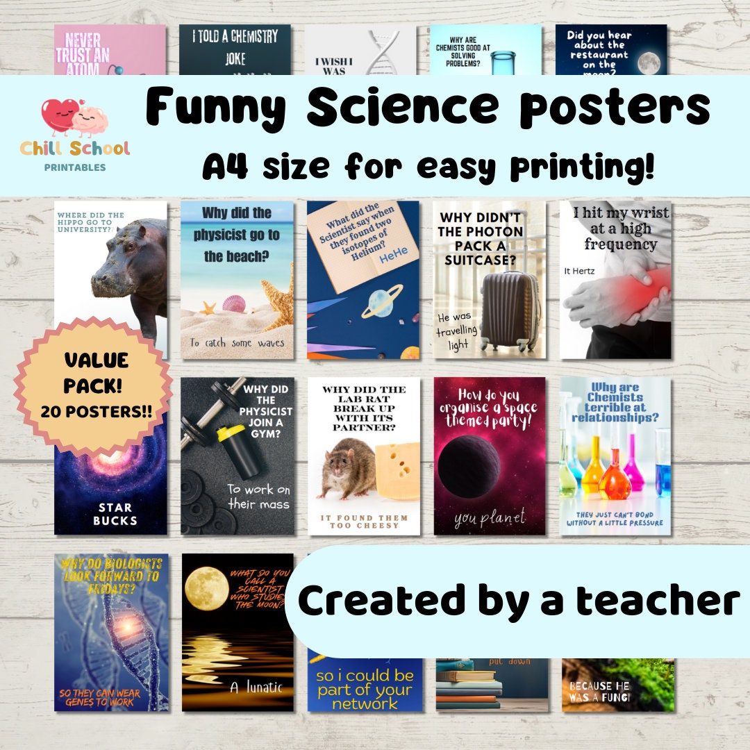 Funny Science Class Posters Science Puns Science Fun Facts for Kids ...
