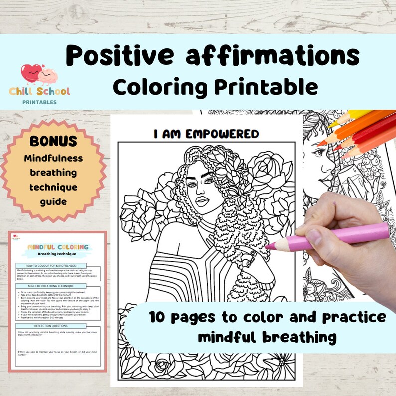 Mindfulness Coloring Mental Health Book, Therapy Worksheet Digital ...