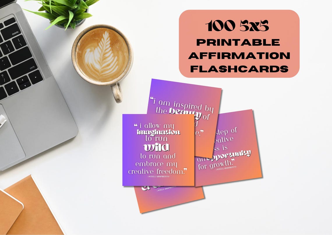 100 Digital Affirmation Cards for Creatives W/ FREE Daily Checkin Sheet ...