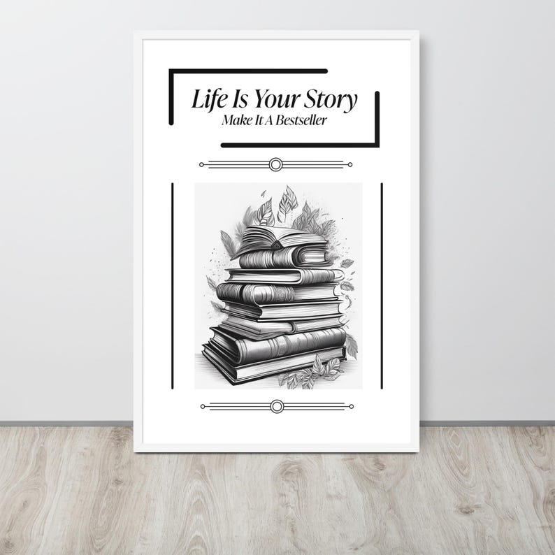 Framed Book Stack Wall Art: Inspirational Quote, Black & White Print - Etsy
