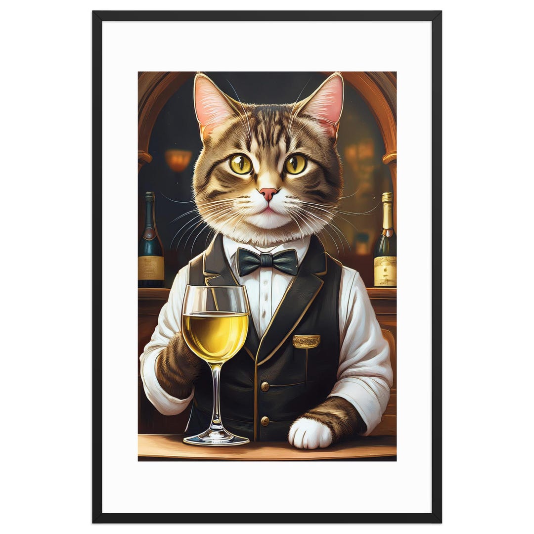 Framed Cat Barman Art Print: Quirky Kitchen & Bar Decor - Etsy
