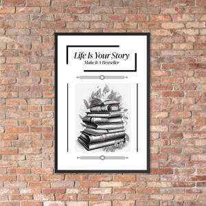 Framed Book Stack Wall Art: Inspirational Quote, Black & White Print - Etsy