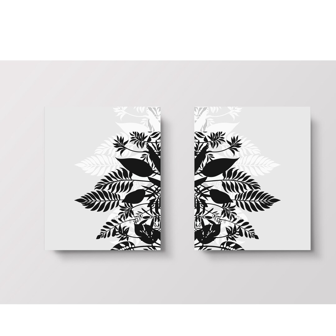 Monochrome Leaf Diptych Wall Art Prints – Black, White & Grey ...
