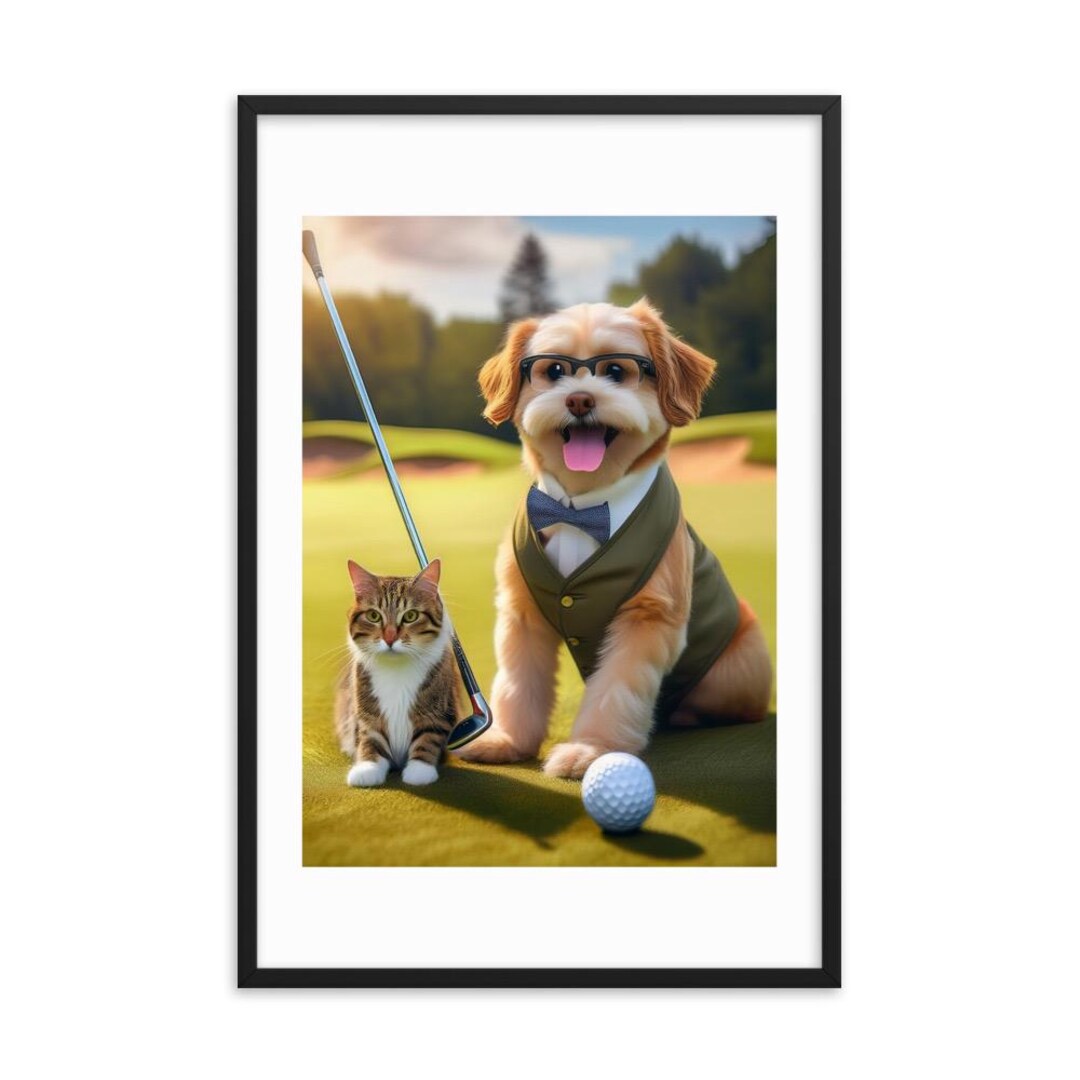 Dog Cat Playing Golf Wall Art, Sizes A1/A2/A3, Framed Wall Art Prints ...
