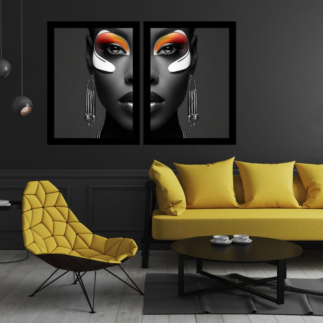 Set of 2 Custom Wall Art, Face Artwork, Colorful Wall Art, Statement ...