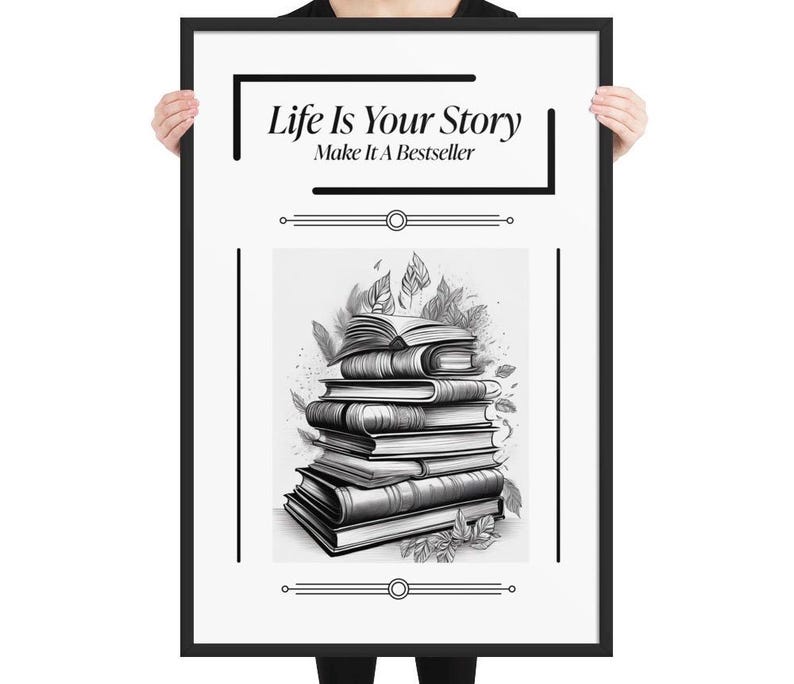 Framed Book Stack Wall Art: Inspirational Quote, Black & White Print - Etsy