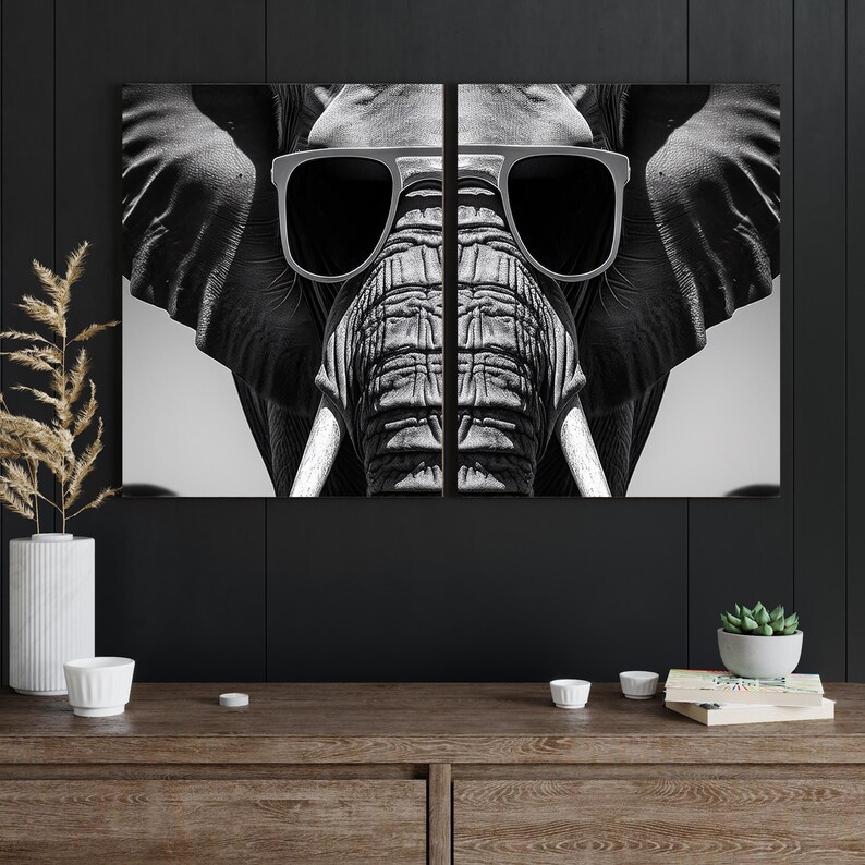Black & White Elephant Wall Art Print Set - Cool Elephant in Sunglasses ...