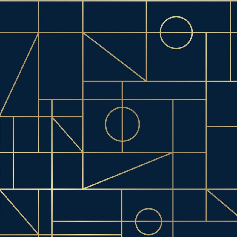 Framed 3-piece Shape Art Set – Navy Blue & Gold Abstract Geometric ...