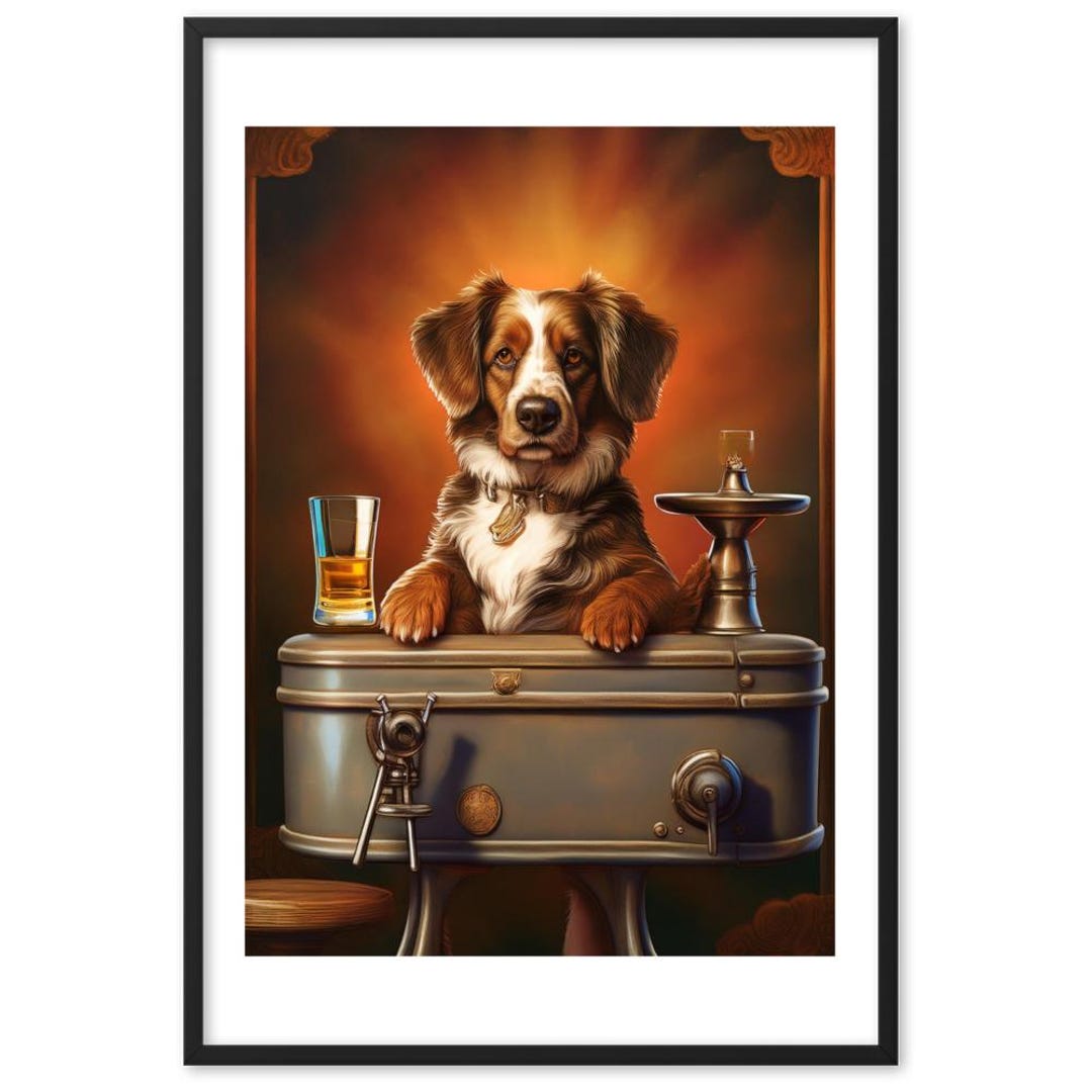 Dog at Bar Wall Art, Sizes A1/A2/A3, Framed Wall Art Prints, Framed ...
