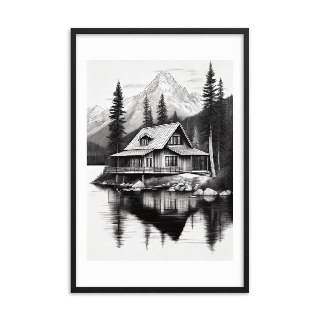 Cabin by the Lake, Lakefront Cabin Art. an Outdoor Escape Wall Art ...