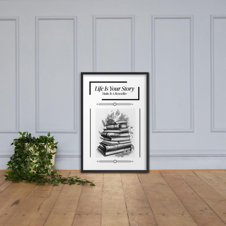 Framed Book Stack Wall Art: Inspirational Quote, Black & White Print - Etsy