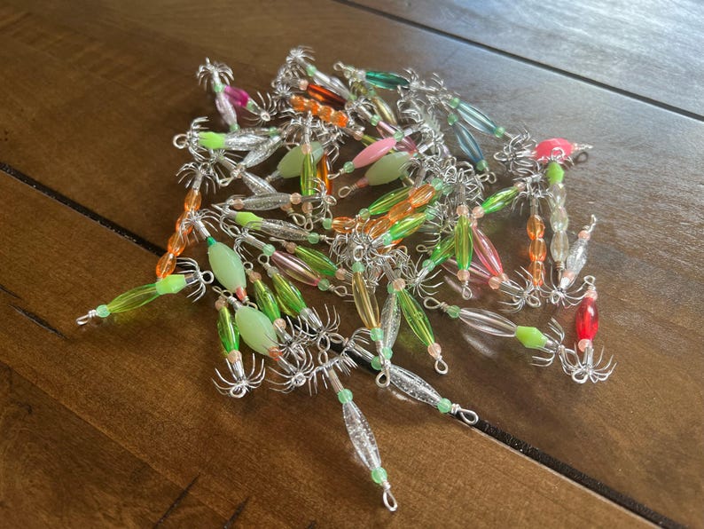Handmade Squid Jigs (10x Assorted) – Unweighted, Glow in the Dark ...