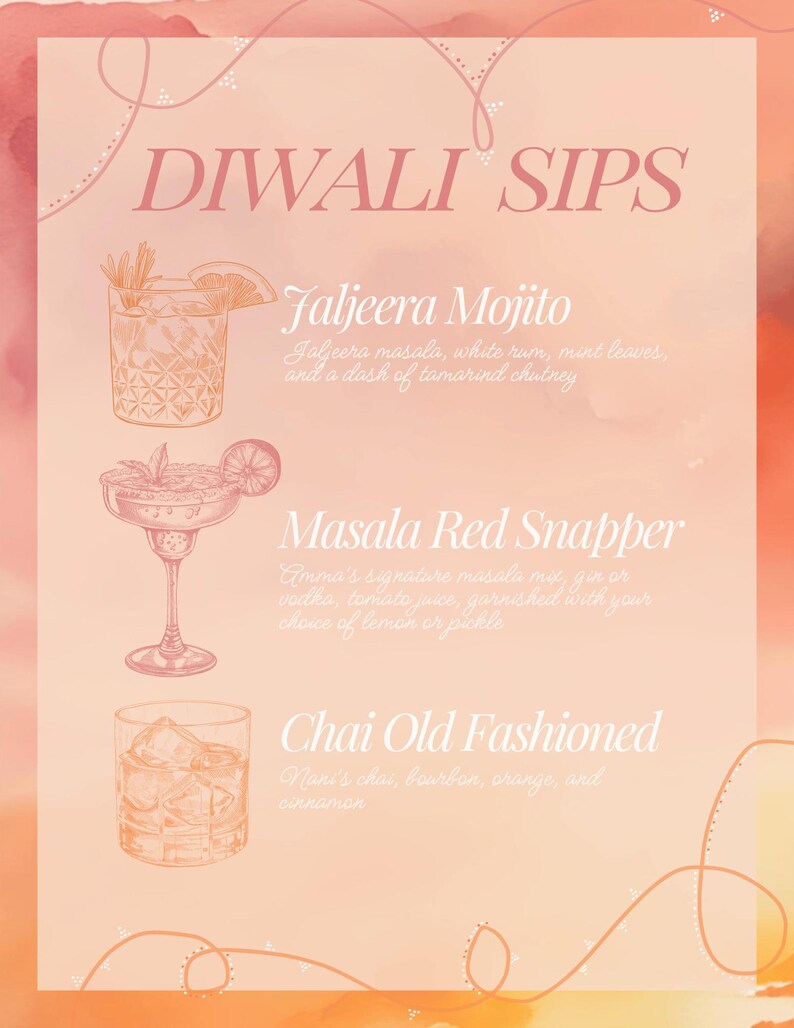 Custom Desi Drink Menu - Diwal, Weddings, Desi Events - Canva Template ...