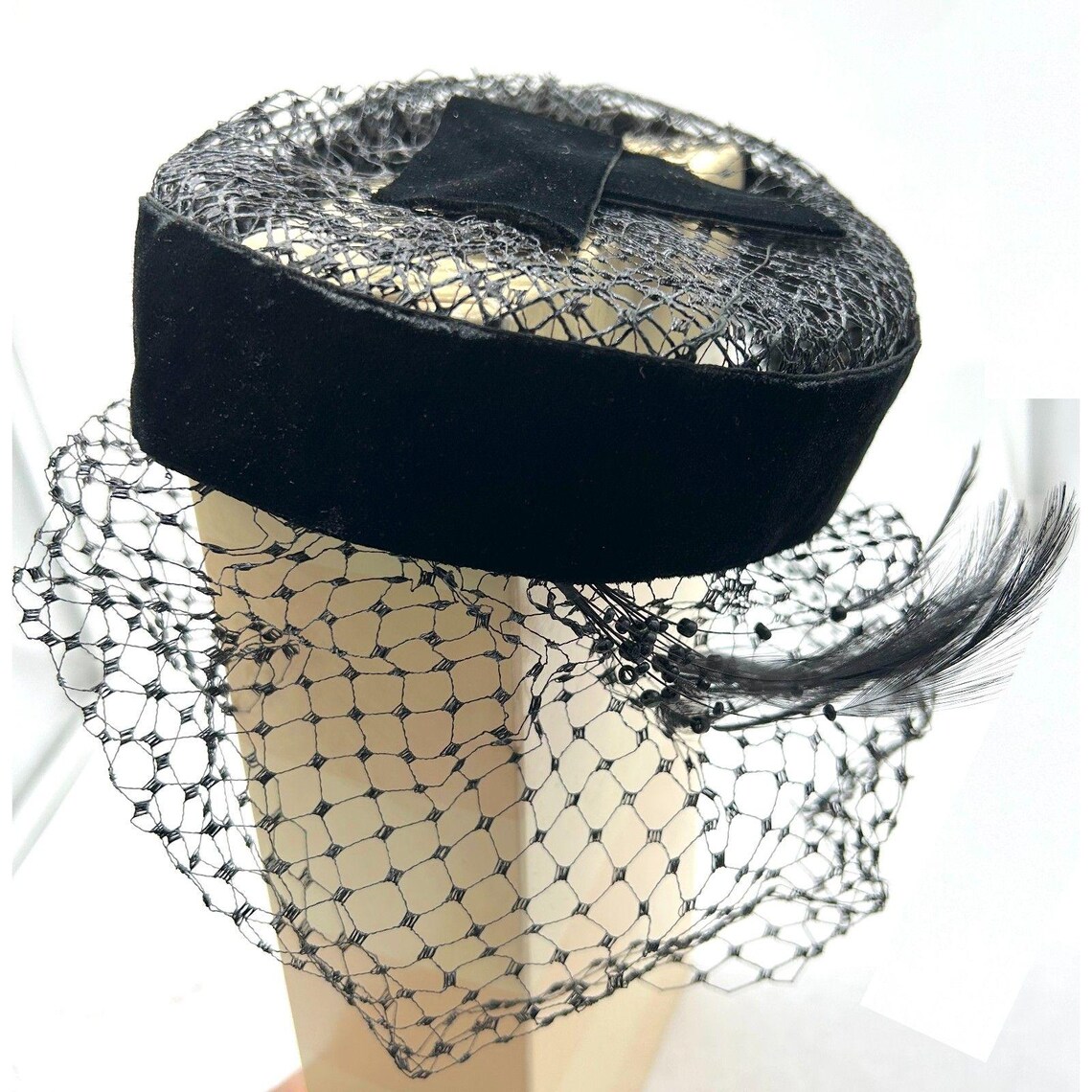 1960's Black Pillbox Netted Hat - Etsy