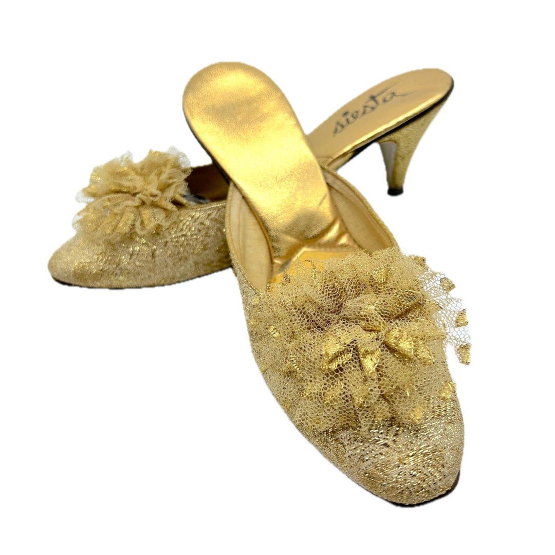 1960's Gold Heeled Mule Bedroom Slipper - Etsy