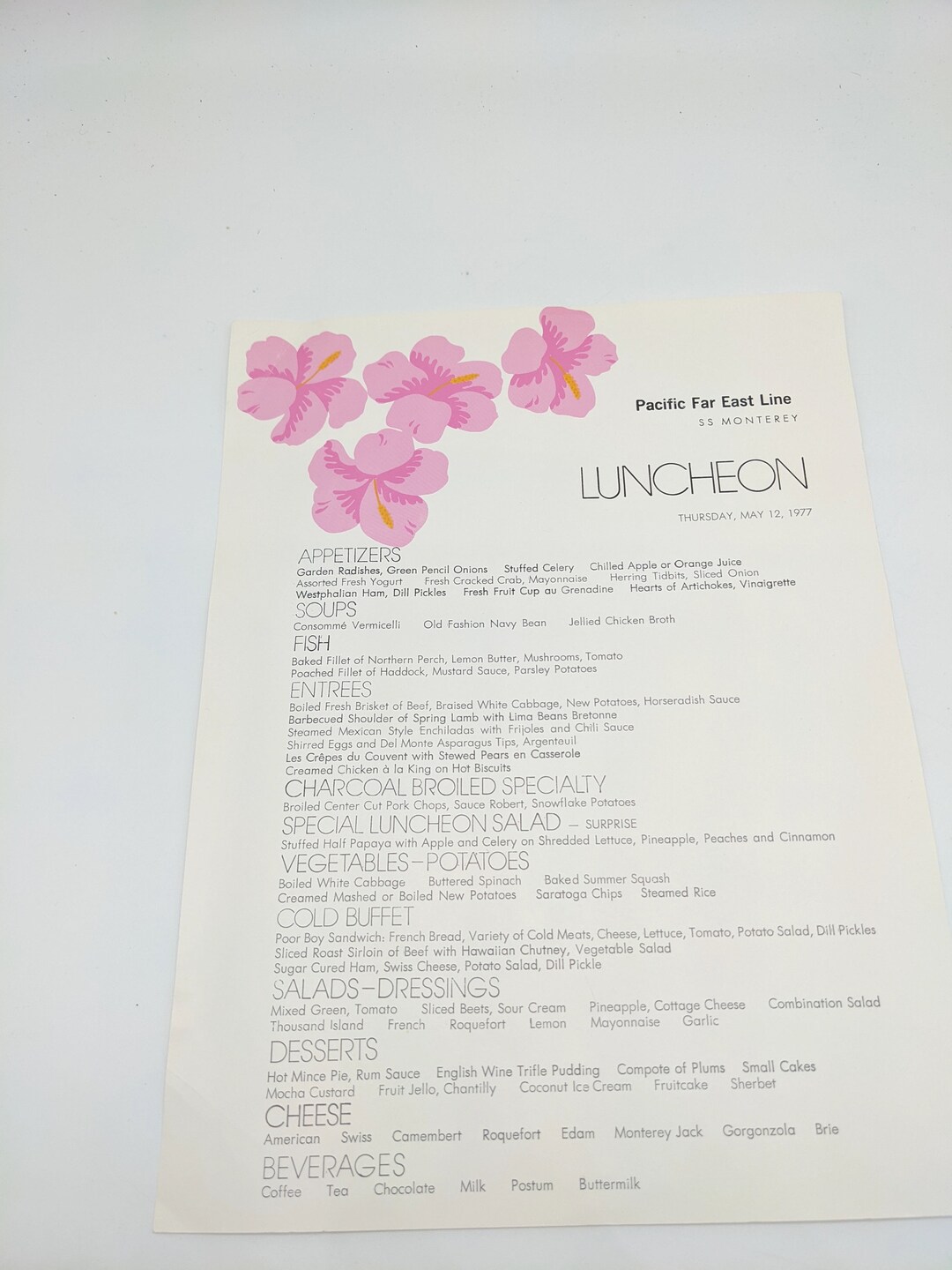 1977 SS Monterey Lunch Menu - Etsy