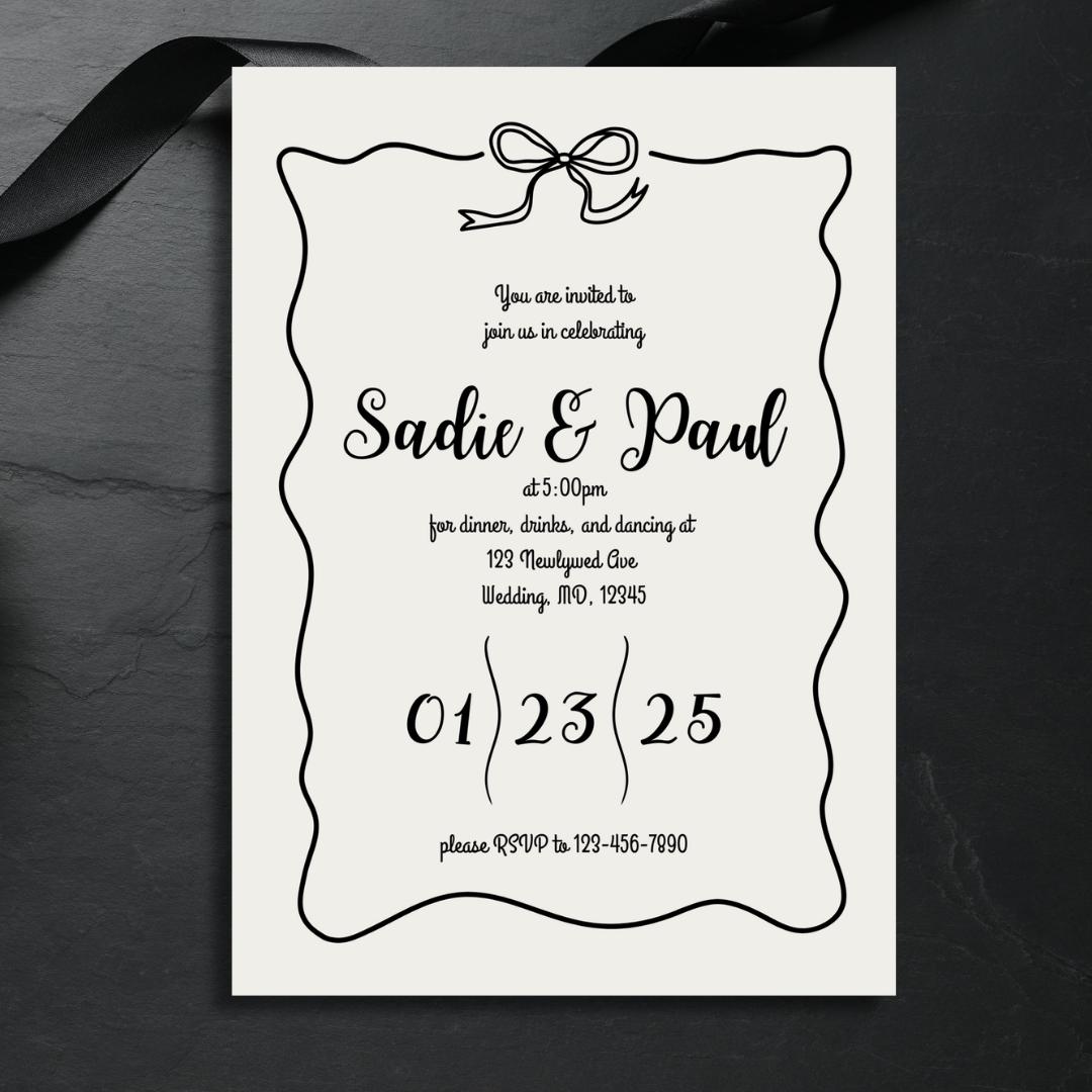 Black Bow Tie Winter Wedding Invitation Digital Download Template ...