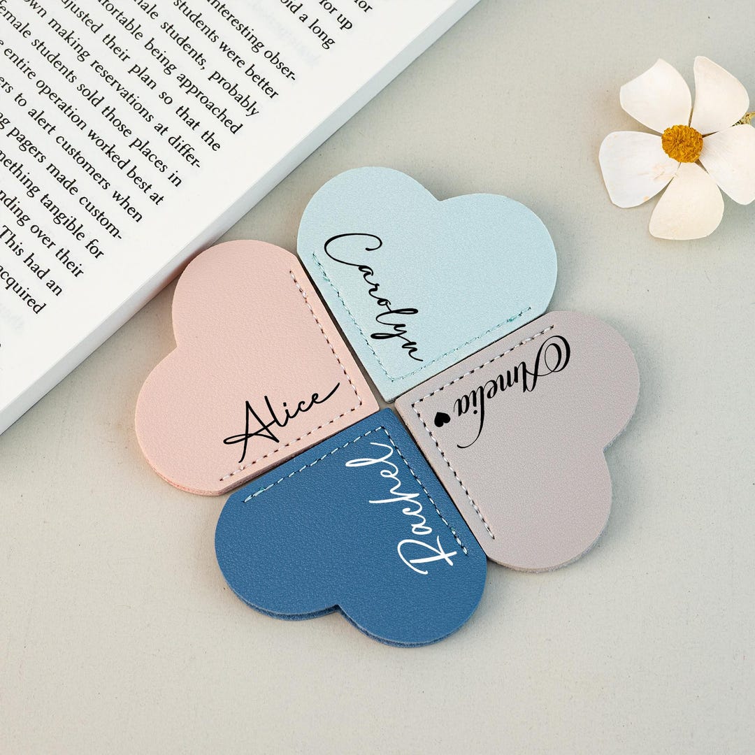 Personalized Bookmark, Heart Page Corner Bookmark, Custom Leather ...