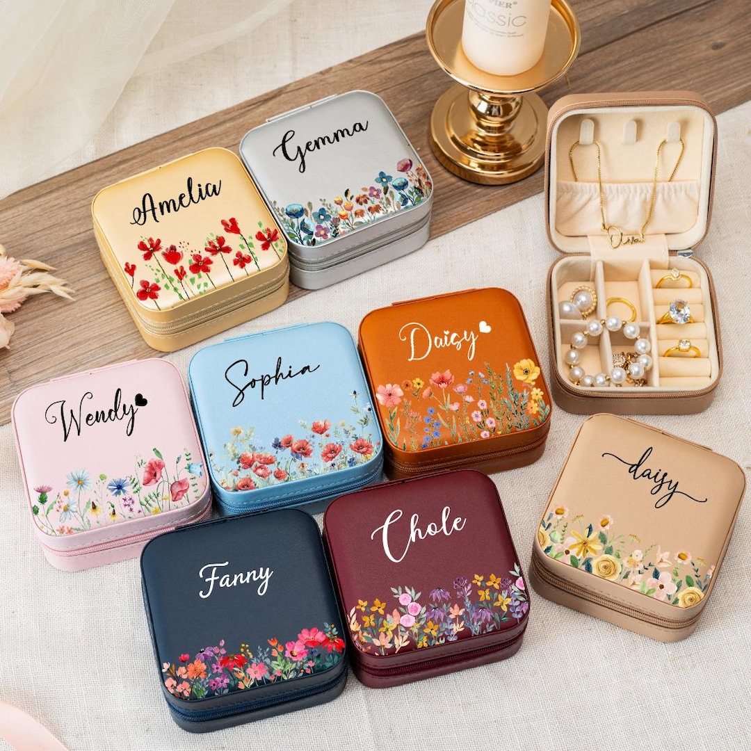Personalised Floral Leather Jewelry Box,custom Name Jewelry Box,gift ...