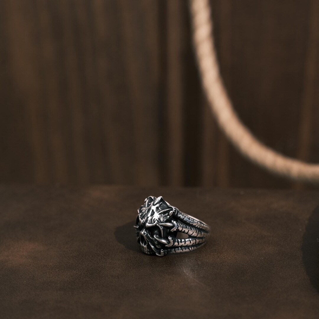 925 Sterling Silver Men's Ring, Skull Skeleton Silver Ring, Handmade ...