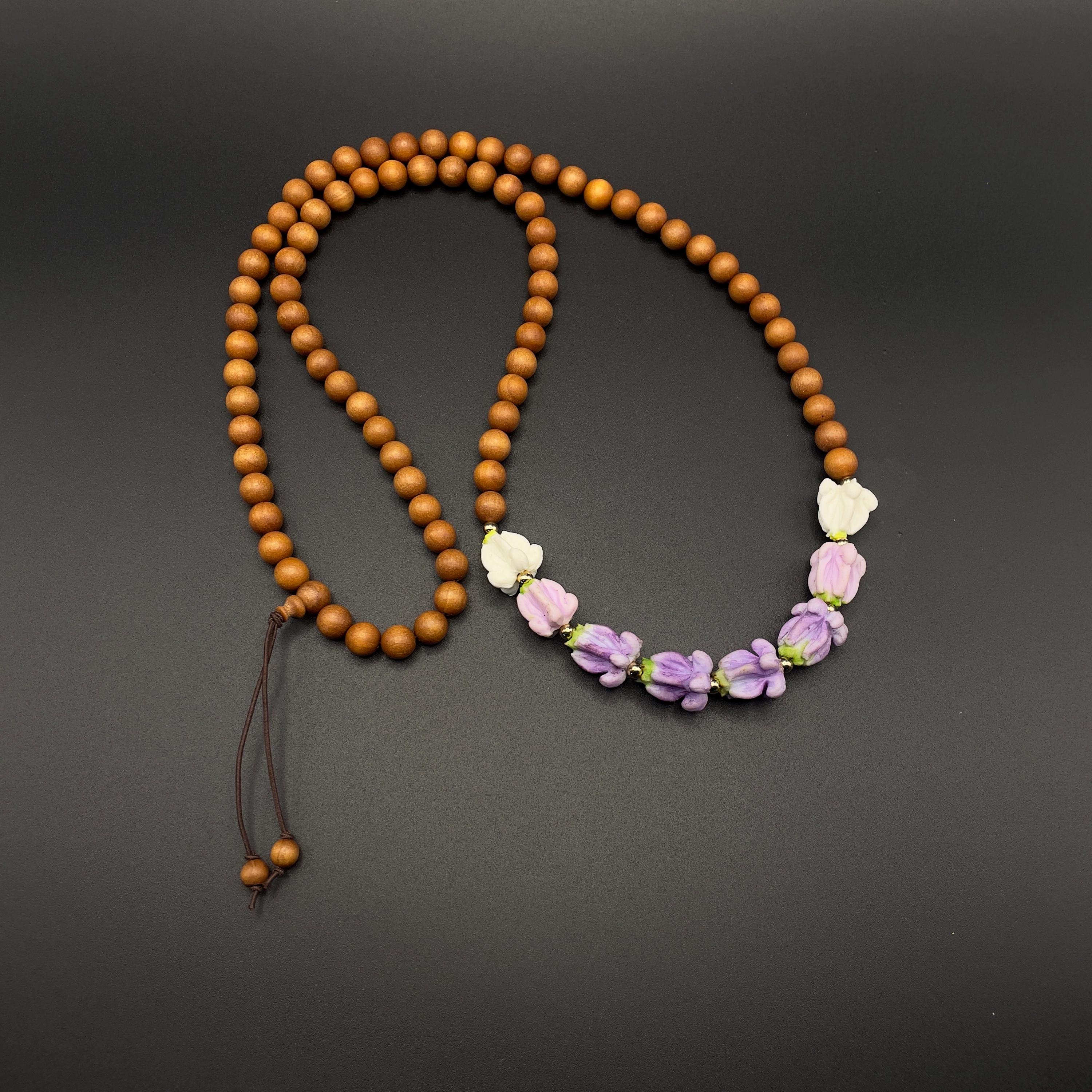Crown Flower Lei – Sandalwood Bead Necklace With 14k Gold Accents - Etsy