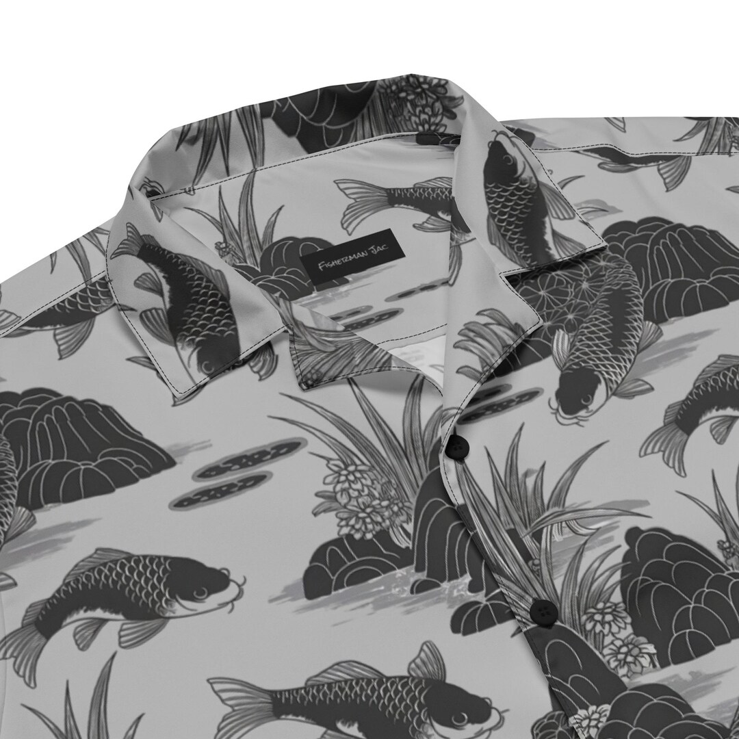 Koi Fish Button Up, Hawaiian Shirt, Mens Tropical Aloha Top, Summer ...