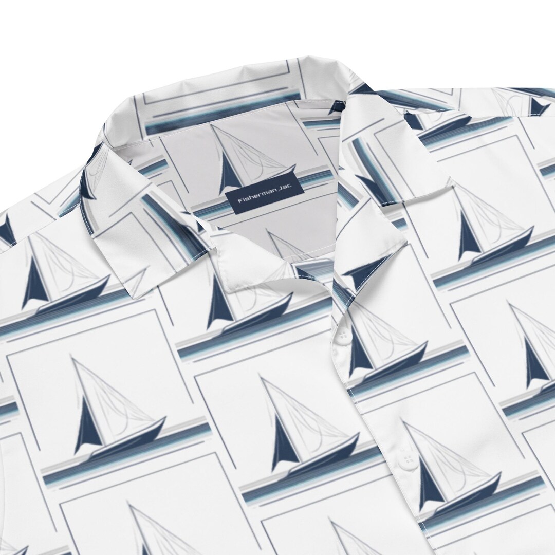 Sailboat Pattern Hawaiian Shirt Button-up - Fisherman Jac - Etsy