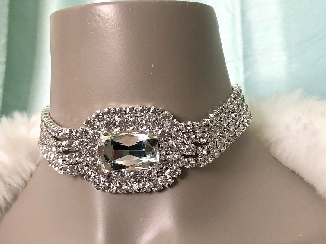 Bold Rhinestone Large Gem Choker Necklace Jewelry Bride Wedding Prom ...