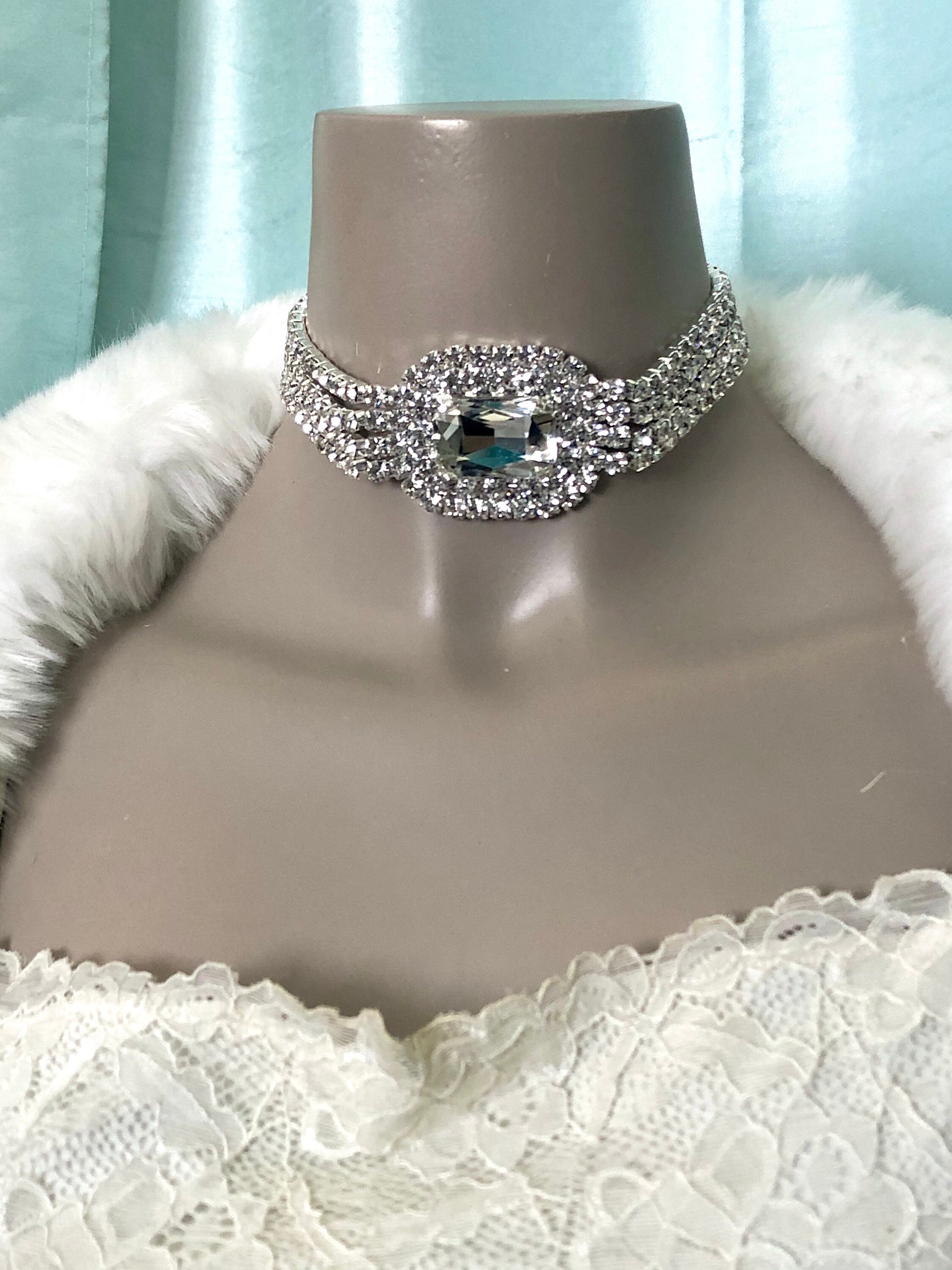 Bold Rhinestone Large Gem Choker Necklace Jewelry Bride Wedding Prom ...