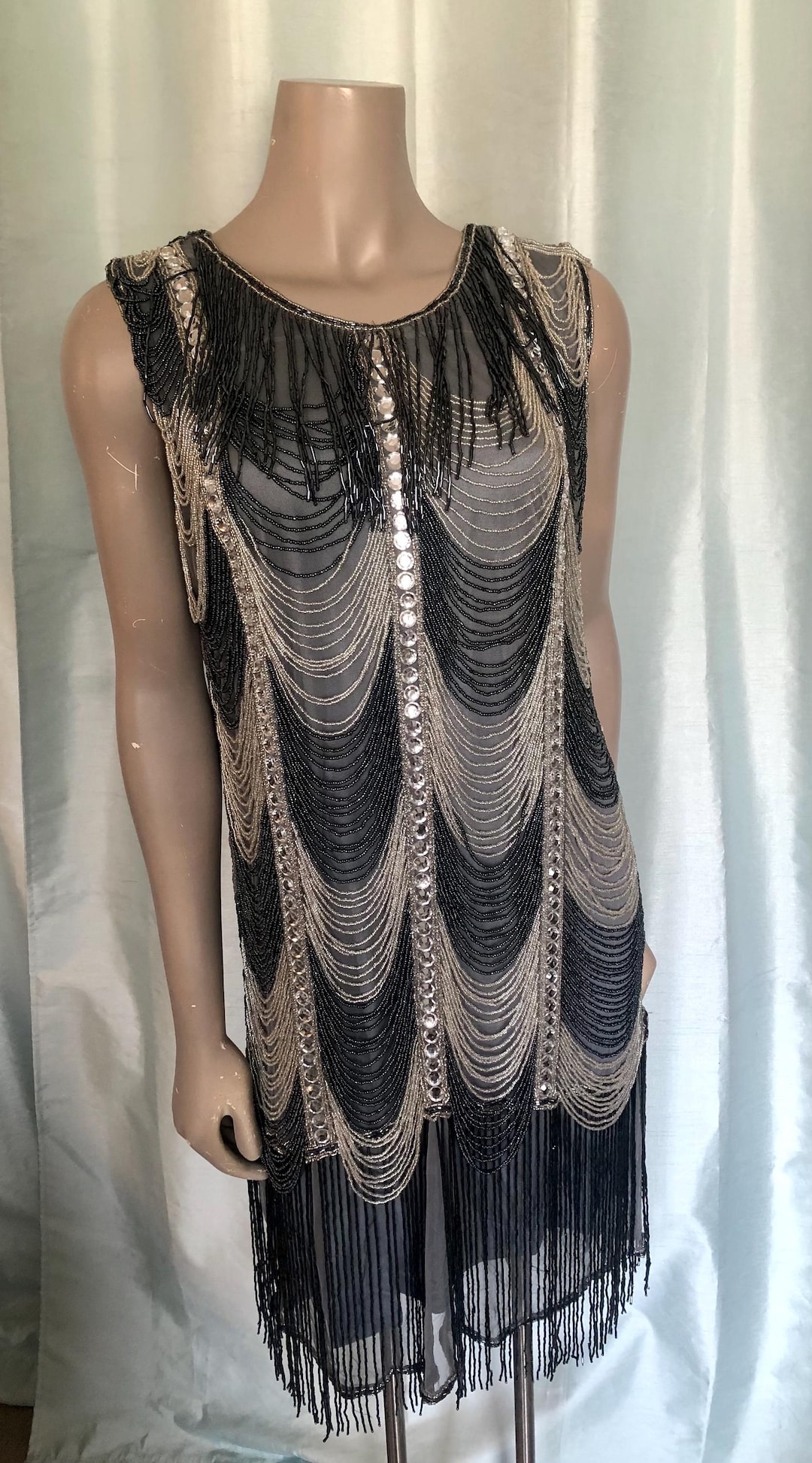Flashy Bead Flapper Dress Silver Blue-ish Gray Dark Grey Black ...
