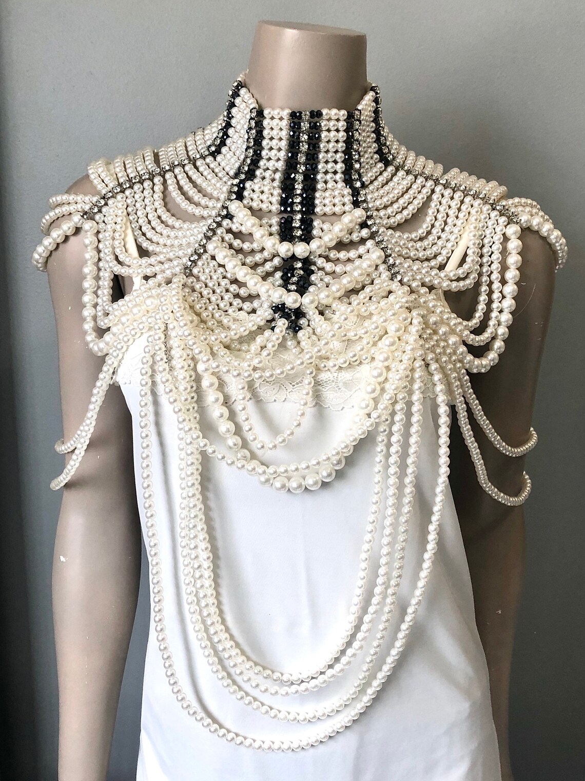Rhinestone Pearl Shoulder Chain Ivory Bead Body Jewelry Cream - Etsy